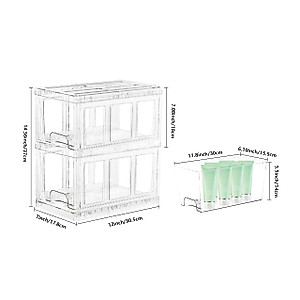 2Pack Large Stackable Storage Organizer Drawers,Clear Drawer Organizers Bins with Handles Easily Assemble for Bathroom,Kitchen Undersink,Vitamins,Cabinet,Makeup,Pantry