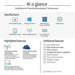 HP Model 2NV73UA#ABA 14" Stream 14-ax000 14-ax040nr LCD Notebook Intel Celeron N3060 Dual-core (2 Core) 4GB DDR3L SDRAM 64GB Flash Memory BrightView Aqua Blue