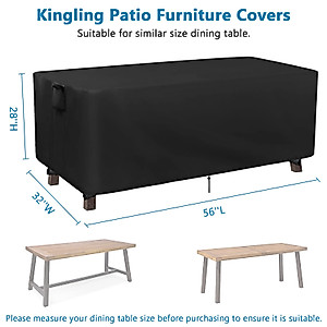 Kingling Outdoor Dining Table Cover, 56 Inch Patio Dining Table Cover Waterproof Rectangle Patio Table Cover Furniture Cover - 56''L x 32''W x 28''H