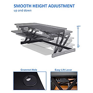 Rocelco 40" Large Height Adjustable Standing Desk Converter with Dual Monitor Mount BUNDLE - Quick Sit Stand Up Computer Workstation Riser - Retractable Keyboard Tray - Black (R DADRB-40-DM2)
