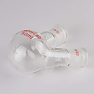 StonyLab Glass 50ml Heavy Wall 2 Neck Round Bottom Flask RBF, with 19/22 Center and Side Standard Taper Outer Joint - 50mL