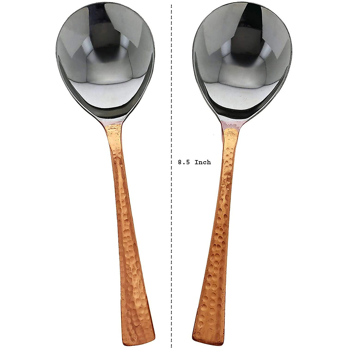 Rastogi Handicrafts Indian Handmade Stainless Steel & Copper Serving Spoon - Genuine Copper Dinnerware Serving Pieces Set of 2