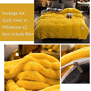 ZPEE Super Soft Corduroy Duvet Cover,Adult Comforter Cover 3 Pieces Bedclothes Quilt Cover Queen 2 Pillow Case Duvet Covers Full Size-Yellow 150x200cm(59x78.7)