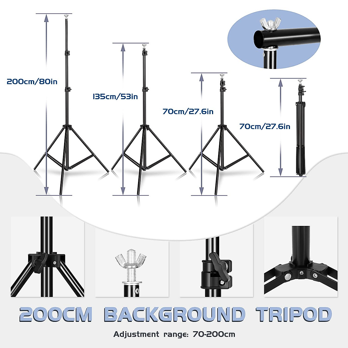 Walk Fly Backdrop Stand, 2x2m Adjustable Photography Muslin Background Support System Stand with Spring Clamps for Photo Video Studio Shooting, Christmas Parties Wedding