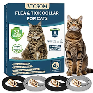 4 Pack Flea Collar for Cats, Cat Flea and Tick Collar 32 Months Cat Flea and Tick Treatment Collar, Waterproof Adjustable Cats Kitten Flea Collar, Tick and Flea Prevention Collar for Cat, Black Grey