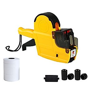 HM-689 2-Line 20 Digits Price Labeling Gun with Letters A-Z,Pricing Labeler with 3 Inkers 5 Rolls/2800 White Labels,HopingMore Tag Maker Machine with Label Cover for Office Retail Shop(YELLOW 2-LINE)