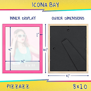 Icona Bay 8x10 Picture Frame, Pink Colored Solid Wood Scandinavian Style Frame for Photo, Pizzazz Collection