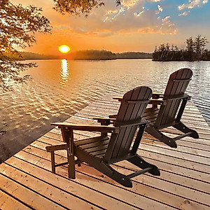 wildformers Adirondack Chair with Pull Out Retractable Ottoman,Set of 2， Adjustable Reclining Back, Folds and Collapses for Easy Carry, 100% Poly，Black