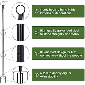 Outdoor String Light Pole, Heavy Duty Light Poles for Outside with Hooks and 4-Prong Fork, Metal Post for Hanging String Lights for Deck, Patio Garden, Backyard, Wedding or Party, 2 Pack