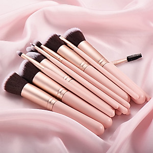 YJ-Anyue Makeup Brushes Pink wooden Makeup Brushes Set Premium Synthetic Foundation Brushes Blending Face Powder Eye Shadow Concealer Make Up Brushes Tool (14PCS Pink)