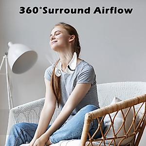MSEVC Neck Fan, 5000mAh Foldable Bladeless Fan 360° Cooling Wearable Personal Fan, Rechargeable Hand-free Neck Fan with 3 Speeds, 80 Air Outlet for Travel, Outdoor, Home, Office, School, Camping