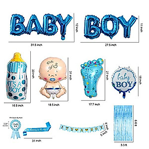 Baby Shower Decorations for Boy, It's A Boy Baby Shower Decorations Set, Mom To Be Sash, Baby Boy Foil Balloons, Its A Boy Banner, Large Baby Bottle Balloon, It's A Boy Balloons,Blue Foil Curtains for Baby shower