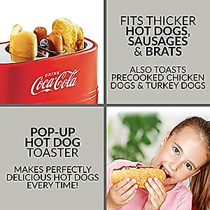 Nostalgia Coca-Cola 2 Slot Bun Mini Tongs, Hot Dog Toaster Works with Chicken, Turkey, Veggie Links, Sausages and Brats, Retro Red