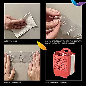 Foldable Plastic Laundry Baskets. Wall Hanging Storage Basket. Multi-function Storage Container Waterproof Durable for Bedroom and Bathroom (M&L, Red)