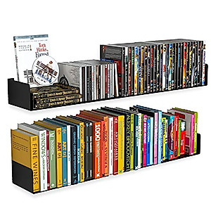 Wallniture Bali 33 Inch Floating Bookshelf and CD DVD Storage Shelves, Video Game Shelf Set of 2, Metal Black Floating Shelves for Wall