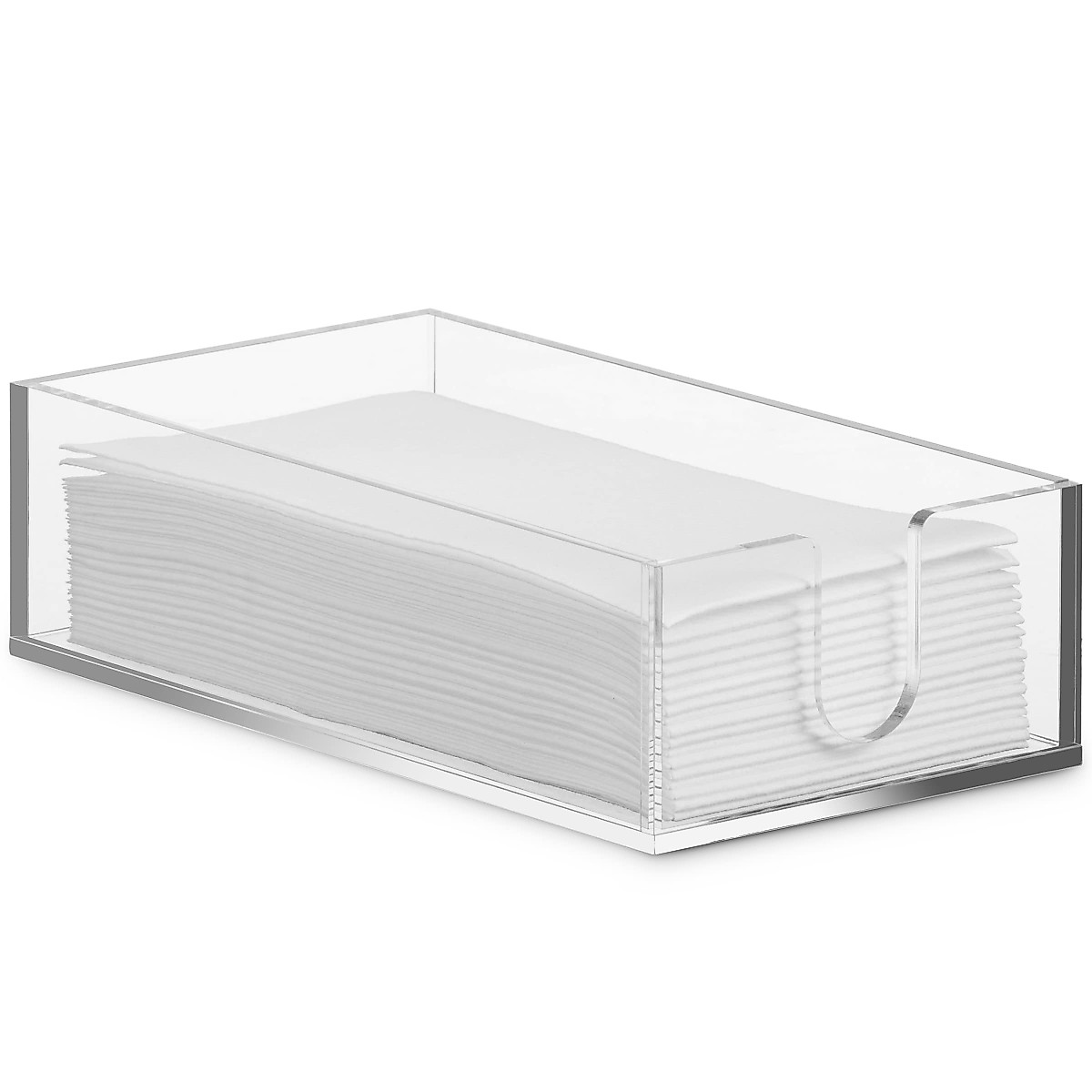 BloominGoods Guest Towel Napkin Holder For Bathroom Or Kitchen - Clear Acrylic Hand Towel Storage Tray - Classic Rectangle Napkin Holder For Table, Dining table.