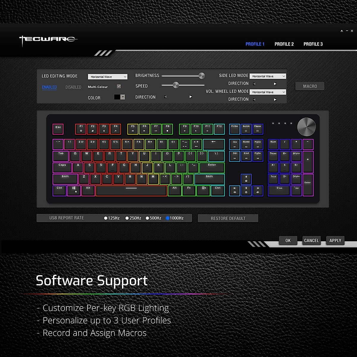 TECWARE Spectre Pro, RGB Mechanical Keyboard with Volume Knob, Full Size 104 Keys (Outemu Red)