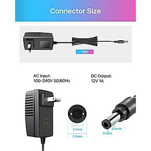 ZOSI DC 12V 1A 1000mA US CCTV Power Supply Adapter 3m Long Power Cords for Home Security Camera Surveillance System
