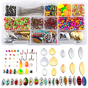 Dr.Fish 1410 Pieces Spinner Making Kit with Tackle Box Walleye Rig Lure Making Supplies Spinner Blades Lure Bodies Rig Floats Spinnerbait Shafts Freshwater Bass Fishing Materials