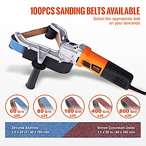 VEVOR Pipe Tube Polisher Sander, 1000W Pipe Belt Sander with 6 Variable Speeds 1100-3200rpm, Professional Belt Sander Grinding Machine with 100PCS Sanding Belts for Burnishing Finishing Rust Removal
