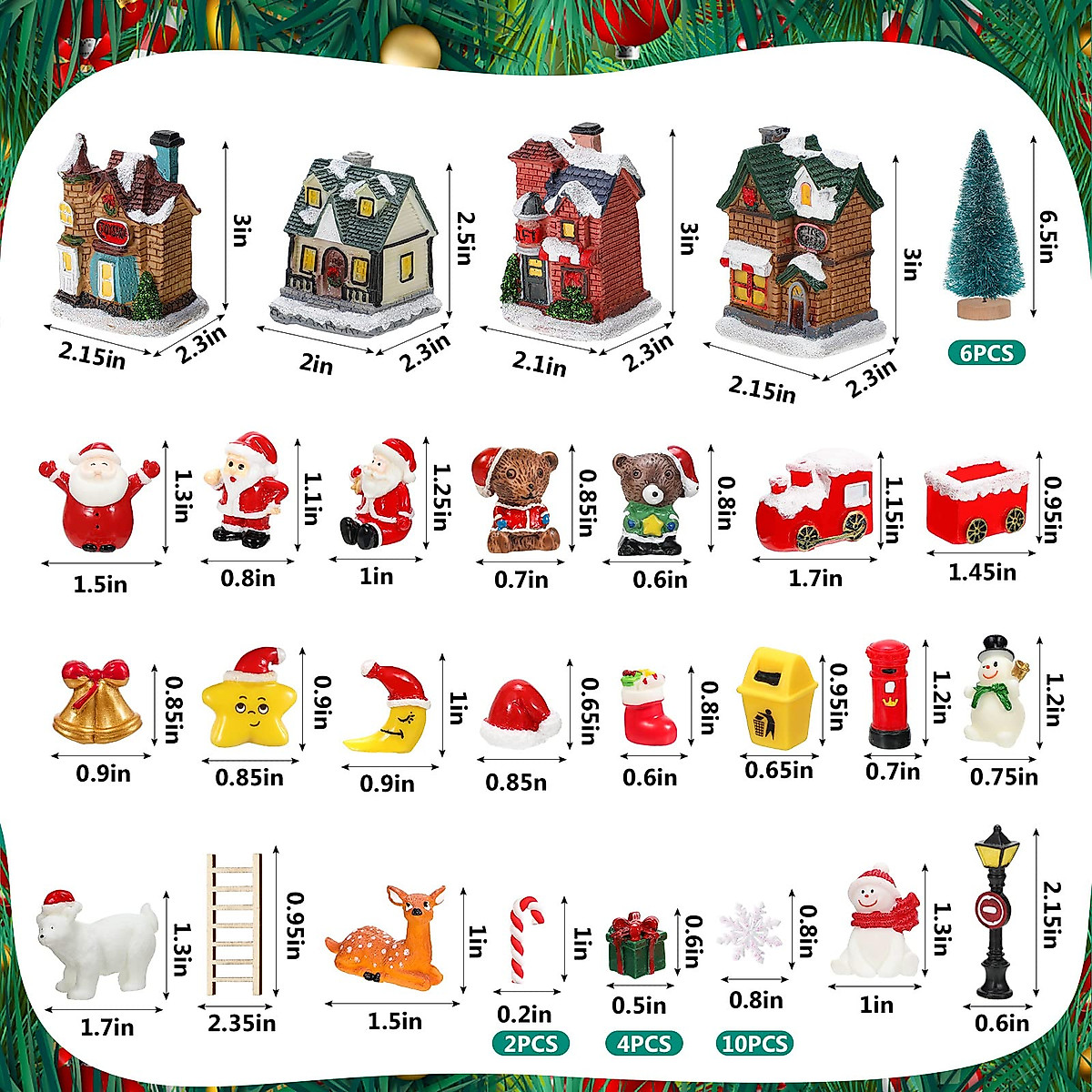 44 Pieces Christmas Light up Village Houses LED Lights Christmas Village Scene Display Tiny Resin Fairy Figurines Accessories Miniature Ornaments for Collection Table Decor