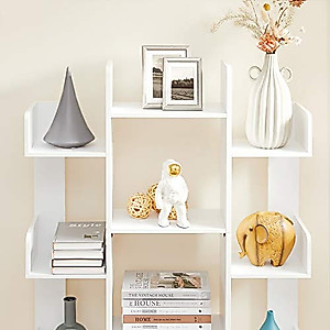 VASAGLE Bookshelf, Tree-Shaped Bookcase with 13 Storage Shelves, Rounded Corners, 9.8”D x 33.9”W x 55.1”H, White ULBC067W01