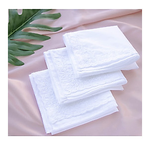 CoCoUSM Womens Large Soft White Embroidered Handkerchiefs - 60s Cotton Square 17"