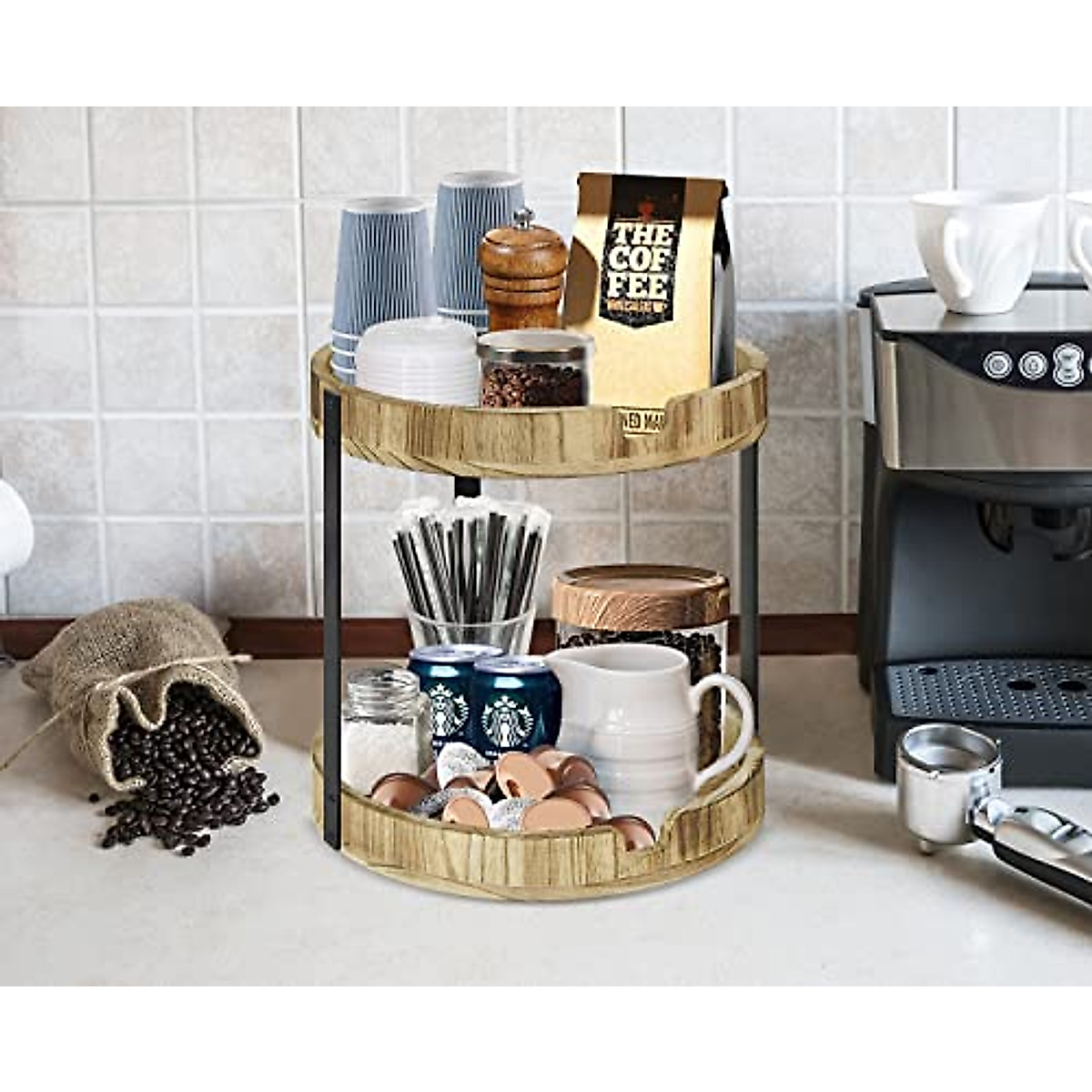 2 Tier Bathroom Organizer Countertop, Bathroom Trays Vanity Organizer Cosmetic Holder for Counter, Kitchen Storage Standing Spice Rack, Counter Shelf for Bathroom Living Room Bedroom Dressing Table