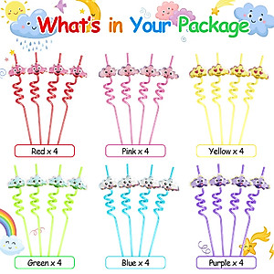 AFZMON Cloud Party Favors 24 PCS Cloud Drinking Straws with 2 Cleaning Brush On Cloud 9 Birthday Party Supplies Decorations
