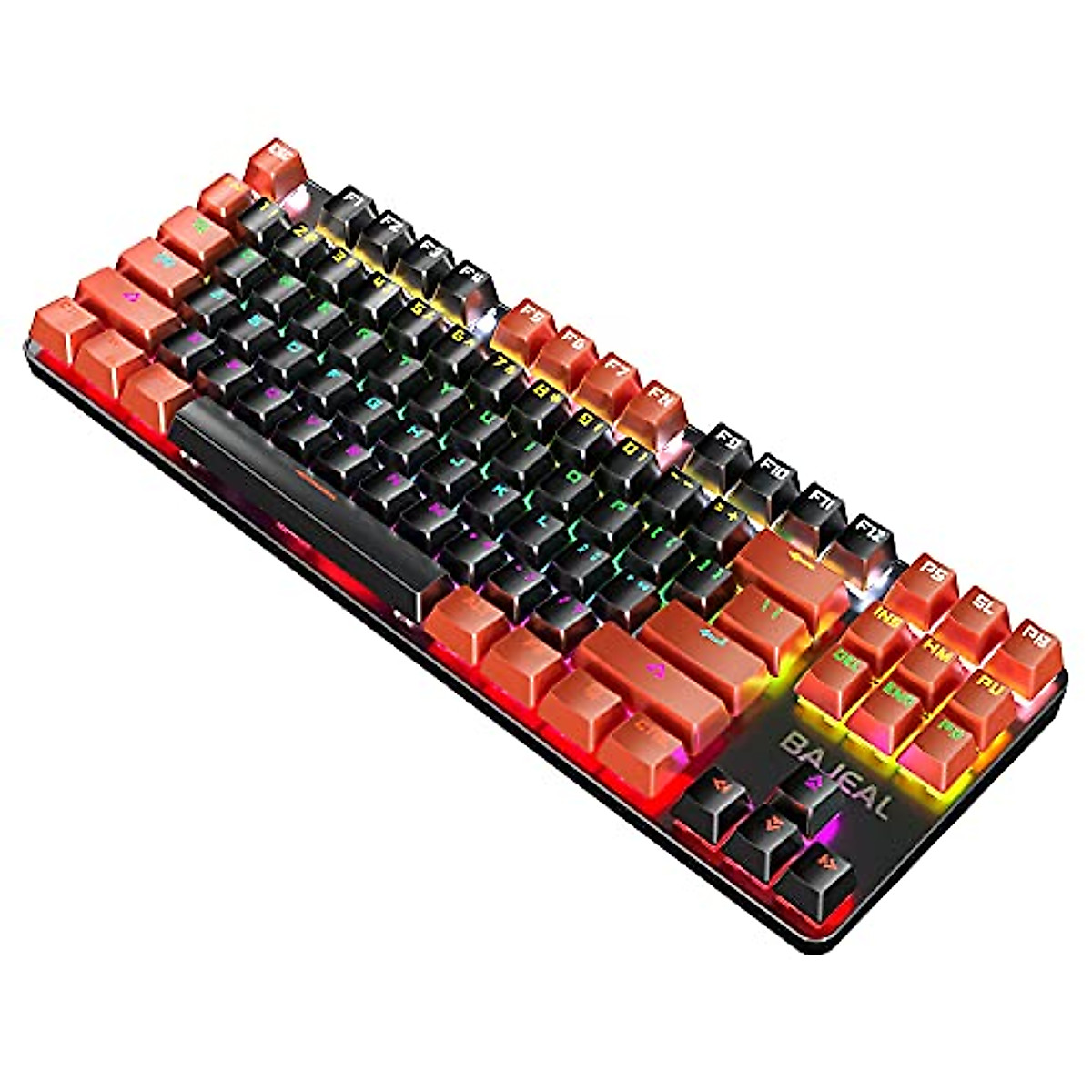 BAJEAL Wired Mechanical Keyboard RGB Backlit Teclado Hot Swappable with Blue Switches for Gaming PC Compact 87 Keys 80% (Black and Orange)