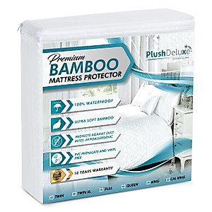 PlushDeluxe Premium Bamboo Mattress Protector – Waterproof, & Ultra Soft Breathable Bed Mattress Cover for Comfort & Protection - (King Size)