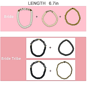 Bachelorette Party Favors, Wedding Gifts, 11 Pcs 6.7 inch Black Bride Tribe Clay Bead Bracelet Preppy Bracelet Stretch for Women Bridal Shower Decorations Party Beach Supplies (White & Black Series)
