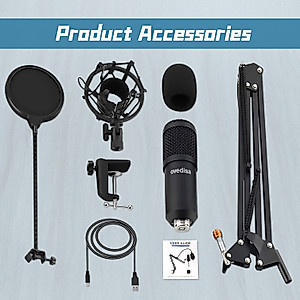 ovedisa USB Gaming Microphone PC,Professional Cardioid 192kHz/24Bit Plug & Play Mic Recording Kit with Advanced Chipset,for Streaming, Podcast, Studio and Singing, New Black, ovedisa-Newmic
