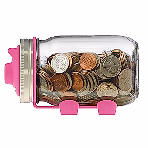 Jarware Piggy Bank Lid for Regular Mouth Mason Jars, Pink