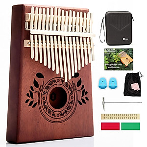 UNOKKI Kalimba 17 Key Thumb Piano with Ore Steel Tines, Includes Hard Case, Portable Mahogany Mbira with Instruction, Finger Covers & Tune Hammer, Gift for Kids, Adults, Men and Music Lovers (Cherry)