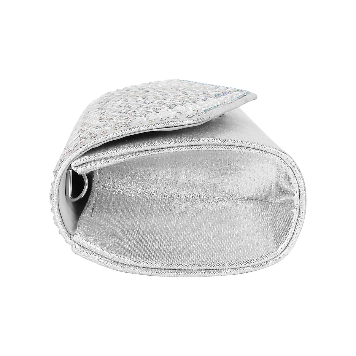 Quniko Rhinestone Flap Evening Clutch Purses Formal Sequins Handbag Crossbody Shoulder Bag for Women (Silver B)