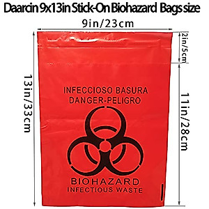 Seadasyoon 100pcs 9x13in/23x33cm Stick-On Biohazard Infectious Red Waste Bags