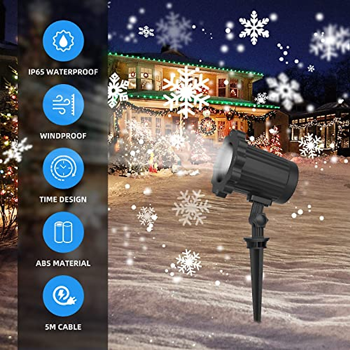 (2022 Version)Christmas Projector Lights Outdoor with Remote Control Timer, IP65 Waterproof, Wall Mountable, 14.76ft Cable, Snowflake Projection Lamp for Xmas Holiday New Year House Party Decoration