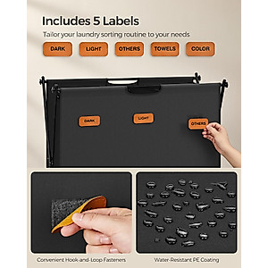 SONGMICS Laundry Hamper, Laundry Basket, 35.7 Gal. Laundry Sorter 3 Sections, Collapsible X-Frame, Clothes Organizer with Customizable Labels, Laundry Room, Bedroom, Bathroom, Ink Black ULCB130B01