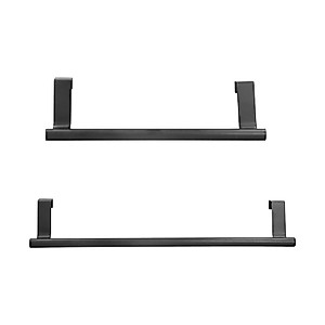 2Pcs Black Towel Rack,Hangable Cabinet Door Towel Rack,Stainless Steel Over The Door Towel Bar for Home and Hotel,Universal Fit on Kitchen Bathroom Over Cabinet Cupboard(36cm)