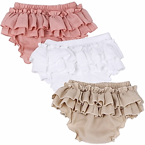 JELEUON 3 Pack of Little Baby Girls Boys Cotton Linen Blend Cute Bloomer Shorts 18-24 M