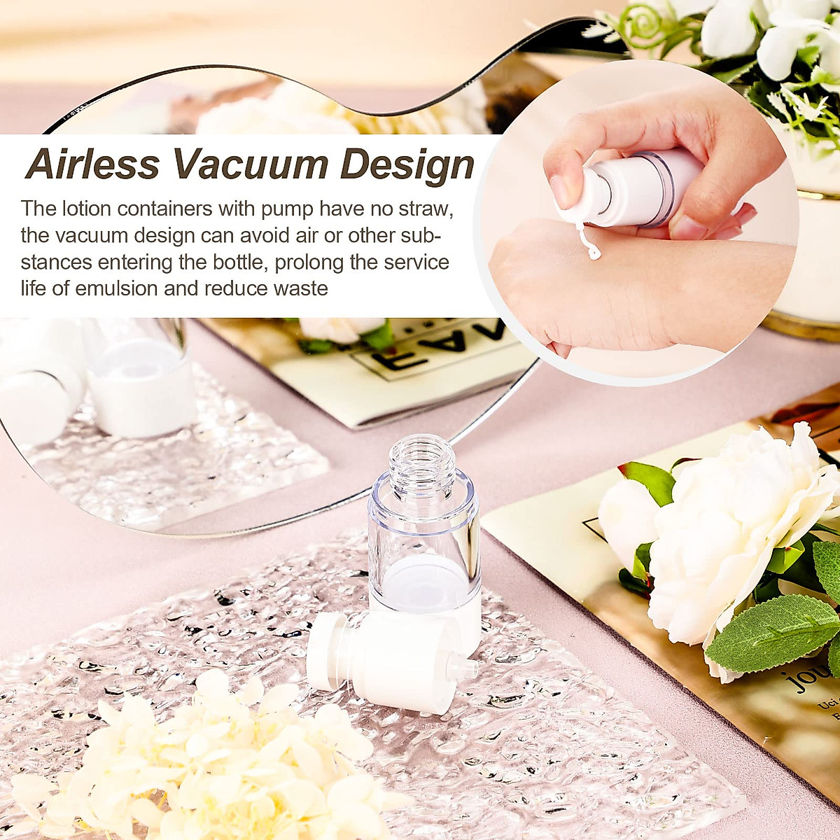 12 Pcs 15 ml Airless Pump Bottles 0.5 oz Travel Pump Bottle Dispenser Refillable Cosmetic Cream Jar Vacuum Makeup Pump Containers Plastic Pump Press Bottles for Lotion Perfume