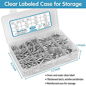 SATANTECH 500pcs Pop Rivets Assortment Kit,14 SAE Sizes Aluminum Rivets (3/32" 1/8" 5/32" 3/16" 1/4"), Assorted Blind Rivets with Reinfored Divider & Labeled Case