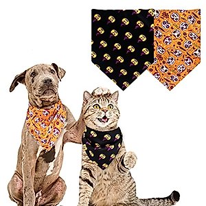 2Pcs Halloween Dog Bandanas,Pet Holiday Pumpkin Ghost Themed Pattern Bandanas,Scarf Triangle Bib Neckerchief Set for Dogs and Cats Costume Accessories