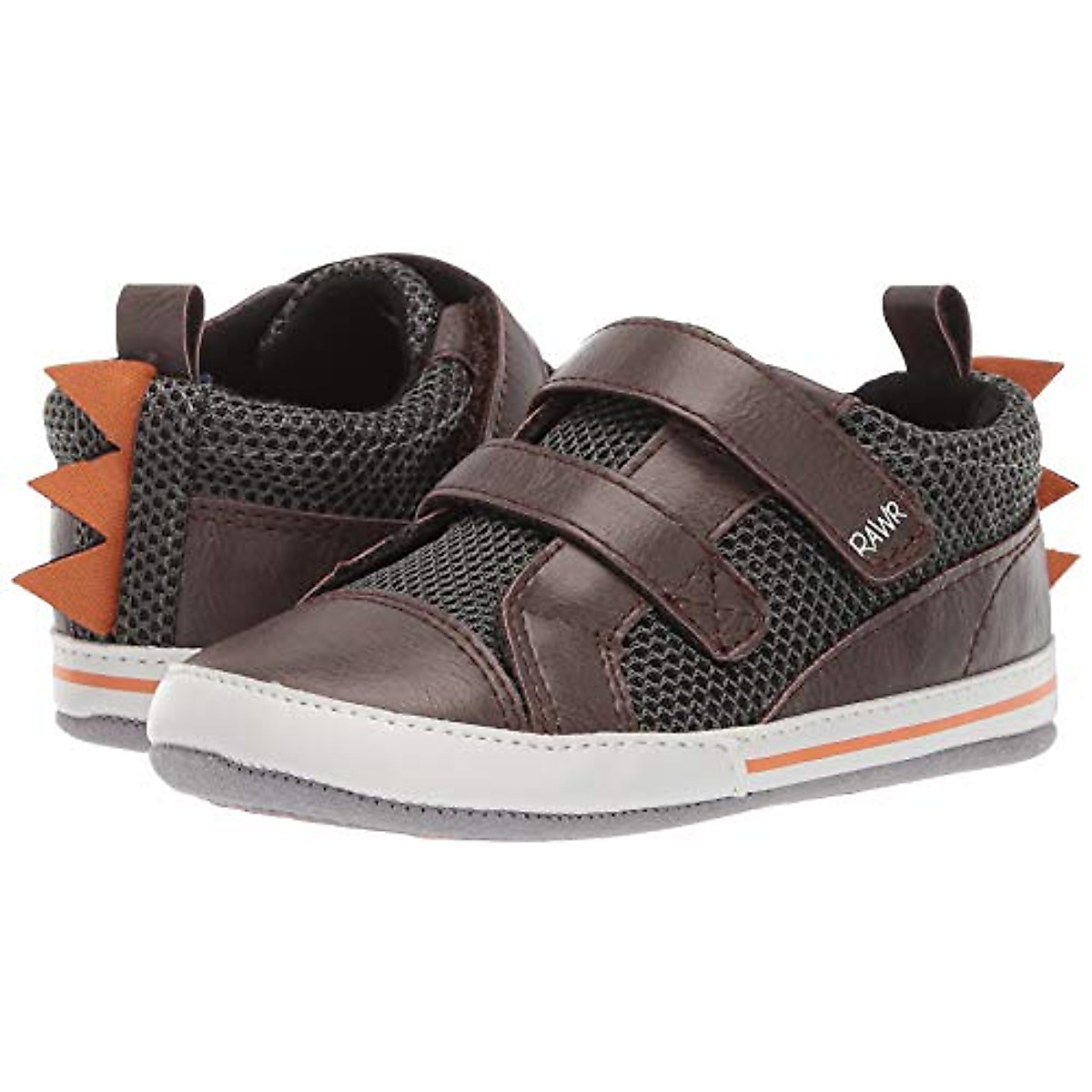 RO + ME by Robeez Baby Boy Crib Shoes Boys Infant Athletic Sneaker, Dinosaur Brown, 18-24 Months
