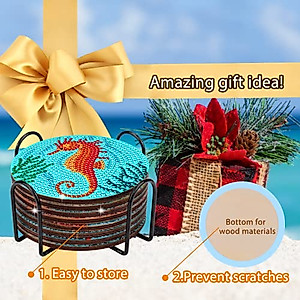 BSRESIN 8 Pcs Diamond Painting Coasters with Holder, Ocean Diamond Art Coasters DIY Crafts for Adults, Small Diamond Painting Kits Supplies