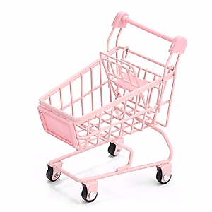 Mini Supermarket Handcart, Mini Shopping Cart Supermarket Handcart Shopping Utility Cart Mode Desk Storage Toy Holder(Pink)