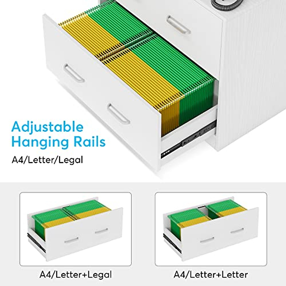 LITTLE TREE Lateral File Cabinet with 2 Drawers, 31.5 Inches Large Filing Cabinet for Hanging Letter/Legal/F4/A4 Size Files with Lock, Home Office, White