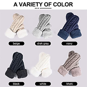 Women's Winter Gloves Warm Lining - Cozy Wool Knit Thick Gloves Mittens in 11 color (Beige+dark gray)