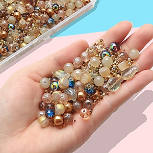 760pcs Mixed Glass Beads for Jewelry Making, 8MM Brown Assorted Round Beads, Bracelet Making Kit Including Ocean Starfish Crystal Beads and Seed Beads